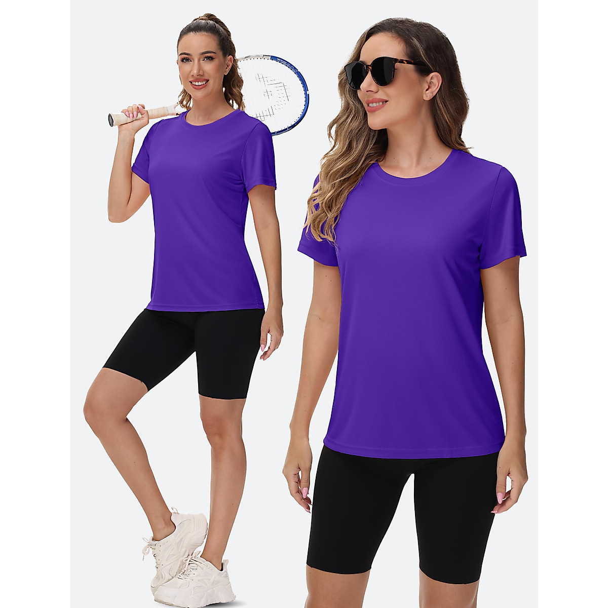 TACVASEN Womens Short Sleeve Shirts Athletic Workout Tops UPF 50+ Rash Guard Running Crew Neck Summer T-Shirts, Purple, M