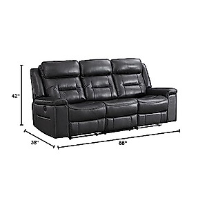 Signature Design by Ashley McAdoo Contemporary Faux Leather Tufted Reclining Power Sofa, Black