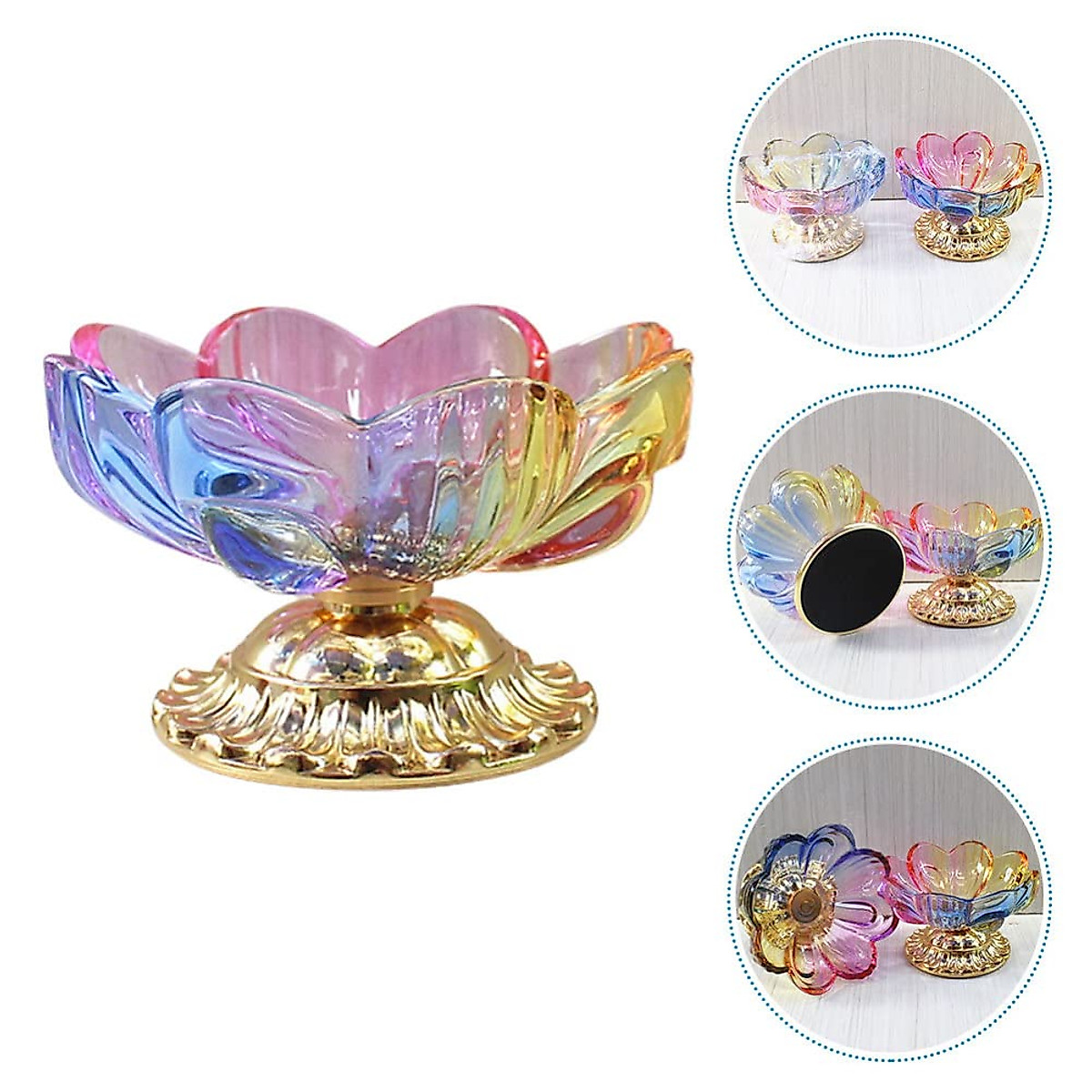 Beavorty Lotus Glass Fruit Tray Buddhist Plate Offering Bowl Tabletop Footed Fruit Plates Art Glass Bowl for Kitchen Centerpiece Dessert Cake