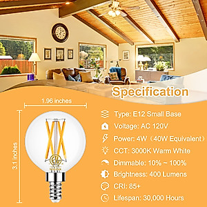 winshine E12 LED Bulb, 40W Equivalent, 3000K Soft White, Dimmable Candelabra LED Light Bulbs for Chandelier, Edison A15 LED Light Bulbs E12 Small Base for Ceiling Fan, 120V, CRI85+, 400LM, 8 Pack