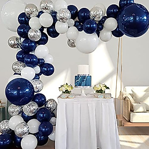 Zesliwy Navy Blue Silver Balloons Garland Kit, 131 pcs Navy Blue White Silver Confetti Balloons Arch Kit for Birthday Party Baby Shower Wedding Graduation Class of 2022 Prom Decorations…