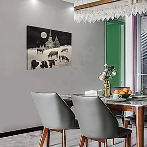 Artist Lowell Herrero Works Vermont Christmas Cow Naive Art American Folk Art Poster Canvas Poster Bedroom Decor Office Room Decor Gift Frame-style 20x16inch(50x40cm)