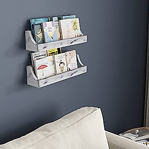 JOLLYMER Wood Kids Floating Shelves, Rustic Nursery Shelves, Wall Mount Kids Bookshelf Set of 2, White