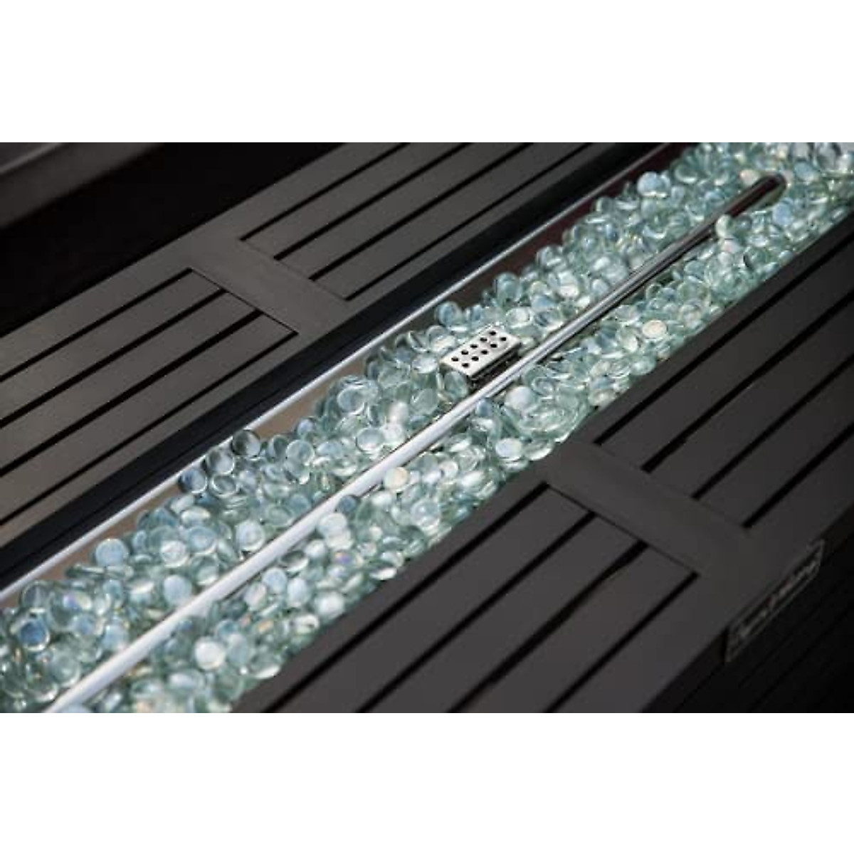 KOIECETA 57in Outdoor Gas Propane Fire Pits Table, Aluminum, 50000BTU Firepit Fireplace Dinning Table with Lid, Fire Glass, Retangular, ETL Certification, for Garden Backyard Deck Patio-Mocha