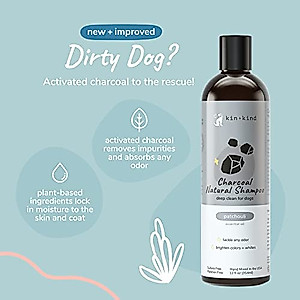 kin+kind Dog Shampoo - Deep Clean, Dirt & Odor Remover w/Activated Charcoal for Dogs, Gentle Formula w/Natural Aloe, Olive Oil & Coconut Oil, Pet Hair Care & Grooming Products, Patchouli, 12 fl oz