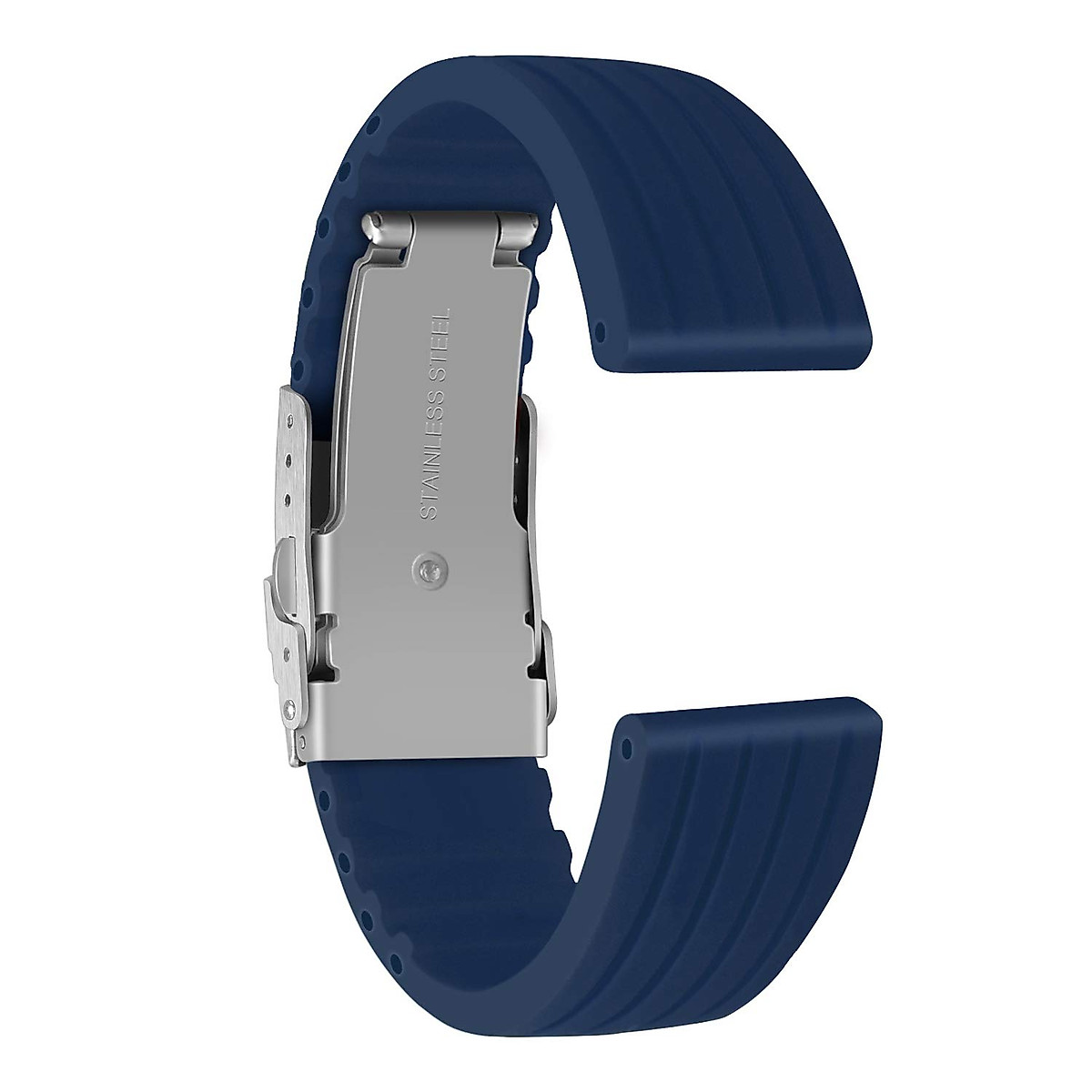 ULLCHRO Silicone Watch Strap Replacement Rubber Watch Band Waterproof Stripe Pattern - 16mm, 18mm, 20mm, 22mm, 24mm Watch Bracelet with Stainless Steel Deployment Buckle (16mm, Blue)