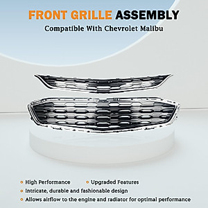 KARPAL Front Upper & Lower Bumper Grille Honeycomb Mesh Grill Compatible With 2016-2018 Chevrolet Chevy Malibu US Built
