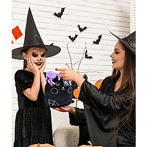 Halloween Plush Cat Stuffed Animals - Black Cats Plush Toys with Purple Spider, Cute Halloween Decor, Kids' Pillow, Gifts for Girls Boys, 8 Inch