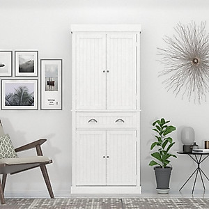 DalyLuxa 72" Freestanding Kitchen Pantry Storage Cabinet with Doors and 5 Adjustable Shelves, Tall Cupboard with Large Drawer for Dinning Room, Laundry Living Room, White