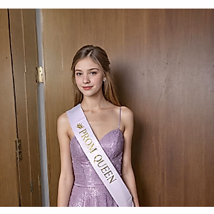 Prom Night Set White with Gold Font Prom King and Queen Sashes for Women Men and Teens, Perfect Accessories for Homecoming Graduation Prom Party, 2PCS