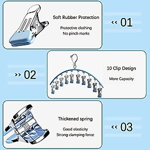 2 Pack Hanging Leggings Organizer for Closet, Legging Holder with 10 Clips Holds 20 Leggings, 360° Roatable Pant Hook Hanger with Rubber Coated Space Saving Organization（Blue）