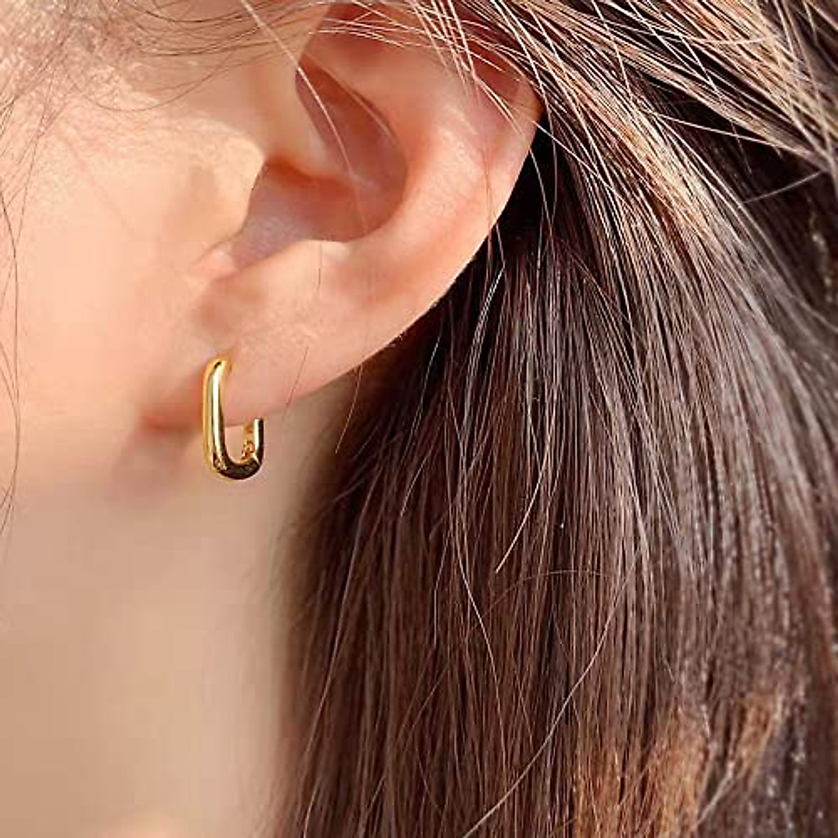 925 U Shape Hoop Earrings, Paperclip Link Chain Jewelry, Small Huggie Earrings for Women Gold