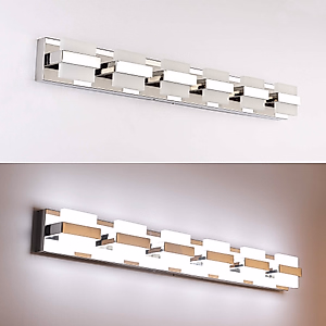 SOLFART Dimmable Modern 6 Lights Vanity Lights for Bathroom LED Bathroom Vanity Lights Over Mirror Chrome
