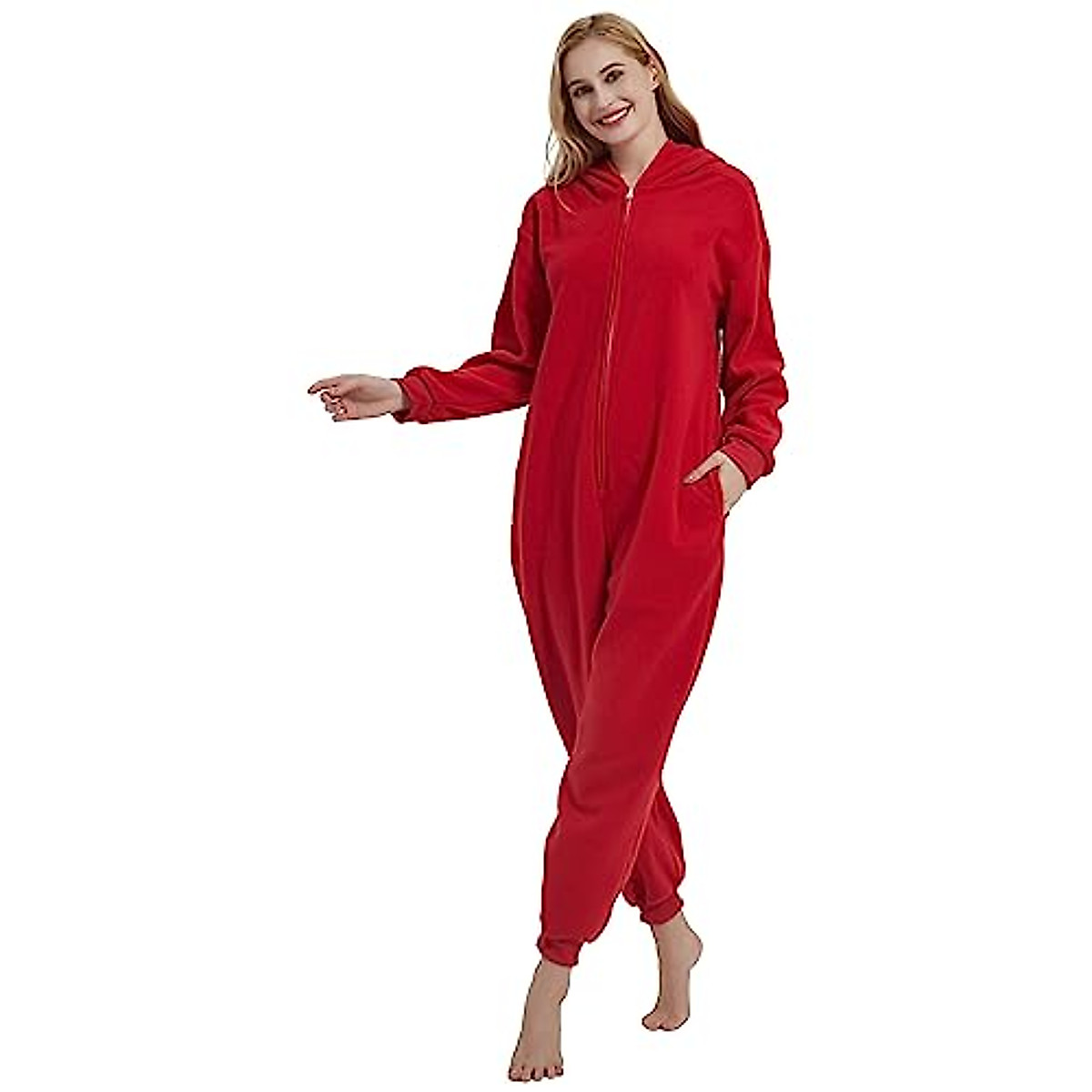 Sqlszt Onesie Adult,Animal One Piece Pajamas,Unisex Zip Up Cosplay Costume for Hollaween Christmas Women Men Red M