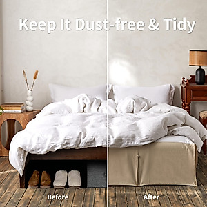 BISELINA French Linen Bed Skirt Split Corner with Button 14-Inch Tailored Drop Natural Flax Cotton Blend Basic Dust Ruffle Soft Cozy (14" King,Button Linen)