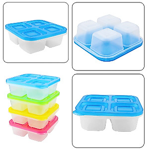 SKPPC Set of 5 Reusable Bento Snack Food Containers, 4 Compartments Leakproof Food Prep Containers for Travel, School and Work