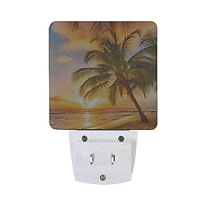 Led Night Light Tropical Beach Palm Tree Sunset, Auto Senor Dusk to Dawn Night Light Plug in for Kids Baby Girls Boys Adults Room