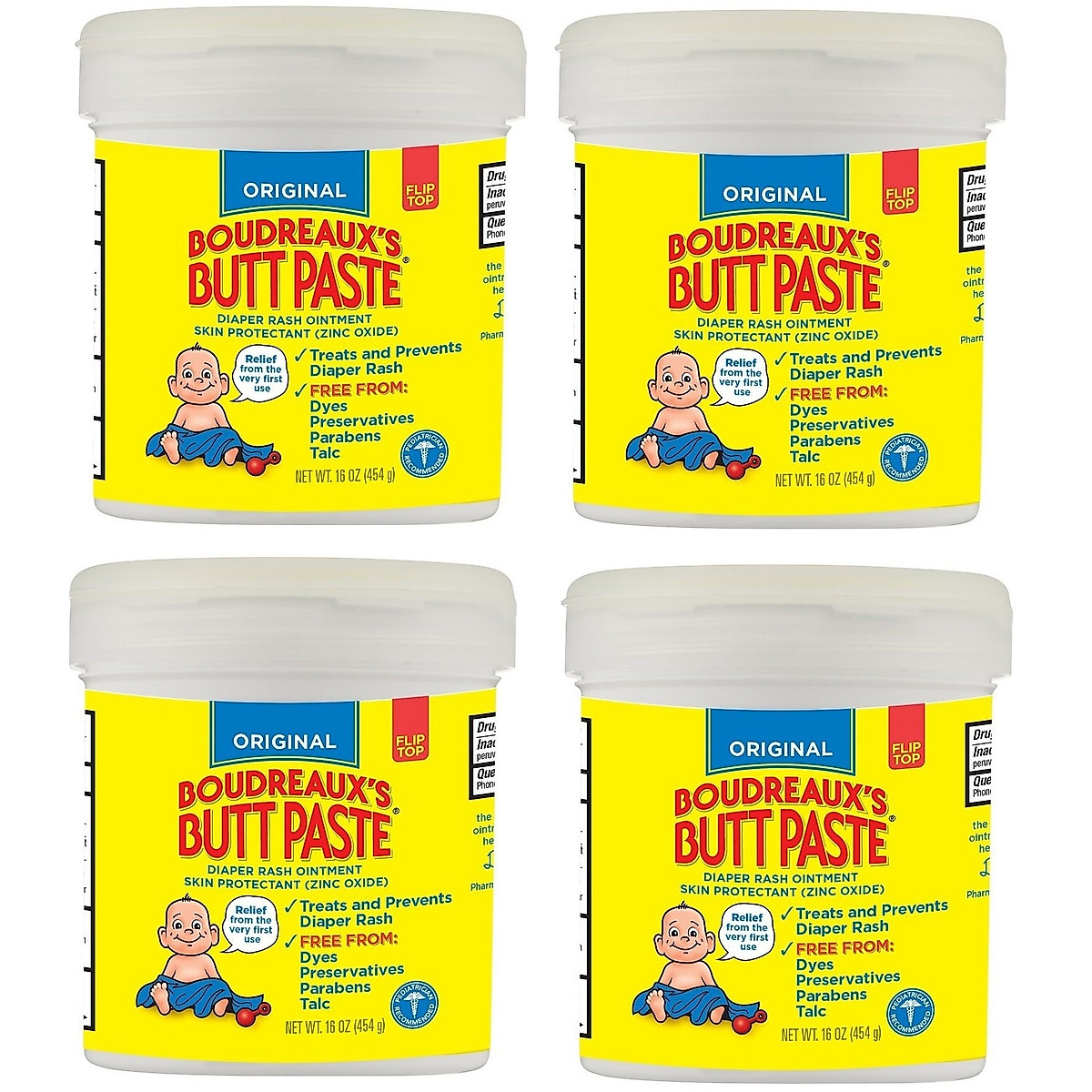 Boudreauxs Butt Paste Diaper Rash Ointment, KHeJwN, Original - Contains 16% Zinc Oxide - Pediatrician Recommended - Paraben and Preservative-Free - 4Pack (16 Ounce)