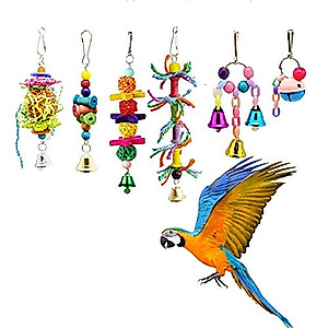 FuTaiKang Bird Toys, 10 Packs Parakeet Budgie Cage Toys Swing Chewing Hanging Parrot Perches with Bell,Wooden Ladder Hammock for Conures,Cockatiels,Budgie and Lovely Birds