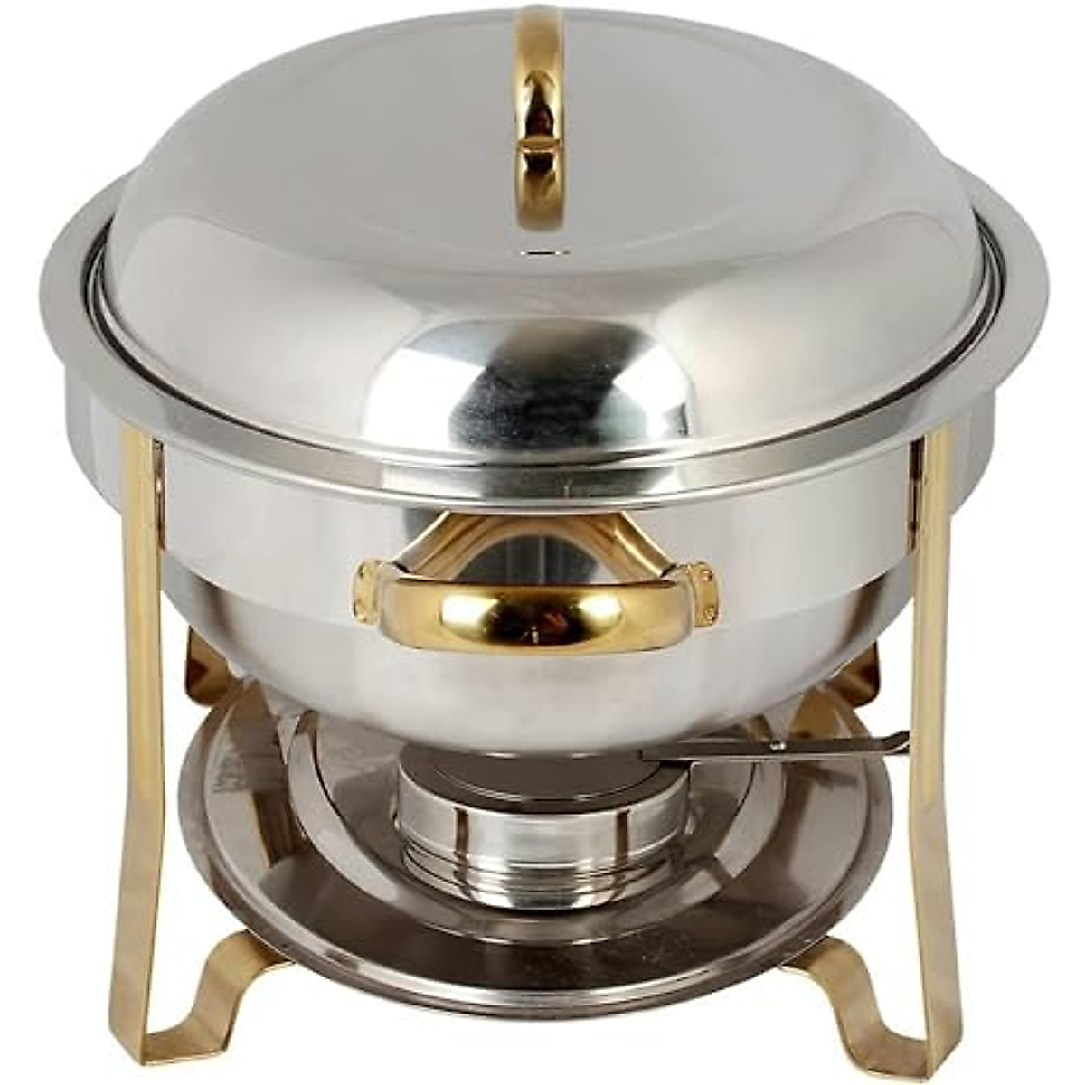 6 Quart Gold Accented Oval Chafing Dish, Full Size Stainless Steel Chafer and Buffet Food Warmers Sets Tray Buffet Catering for Banquets Party (1)