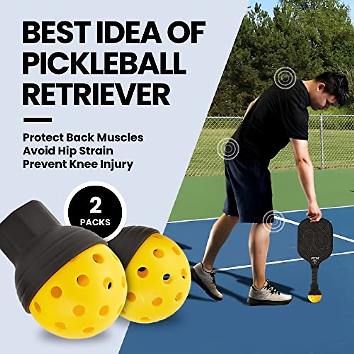 GITOE Pickleball Paddles, Set of 2 Rackets & 4 Pickle Balls Great Control Lightweight Graphite Raquettes with 2 Retriever, USAPA Approved Carbon Fiber Pickelball Gifts for Women Men Kids