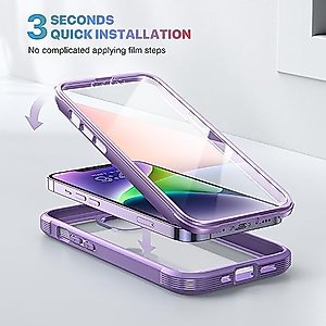 Diaclara Designed for iPhone 14 Case, Full Body Rugged Case with Built-in Touch Sensitive Anti-Scratch Screen Protector, with Camera Lens Protector for iPhone 14 6.1" (Peri Purple)