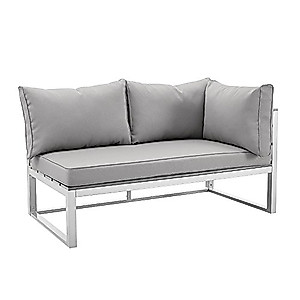 Walker Edison Macae Contemporary 4 Piece Modular Plank Design Outdoor Sectional, Set of 4, Grey