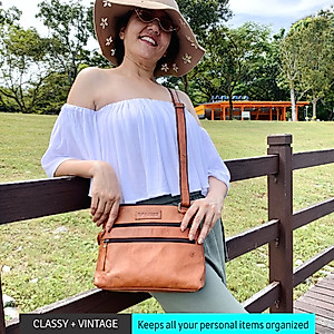 rofozzi Leather Crossbody Bags for Women - Shoulder Handbag and Purse with Triple Zipper Pockets - Small