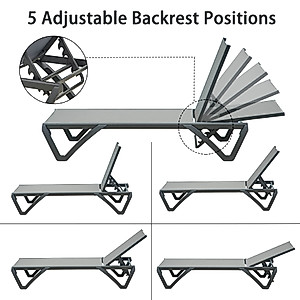Domi Pool Lounge Chairs,Aluminum Chaise Lounge with Side Table,5 Position Adjustable Backrest and Wheels,All Weather Outdoor Lounge Chairs (2 Grey Lounges W/Side Table)