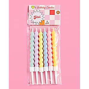 xo, Fetti Swirly Pastel Birthday Party Candles - 6 Pieces | Squiggly Cute Bday Supplies, Wavy Fun Cake Decorations