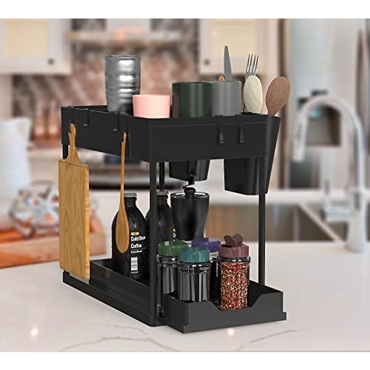 SOLIUM STAR Under sink organizer 2 Pack - Bathroom storage - Kitchen sink organizer - Bathroom cabinet organizer - Under sink organizers and storage - Bathroom sink organizer - Under sink storage