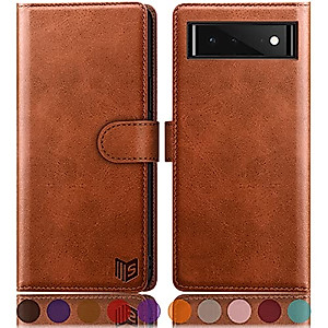 SUANPOT for Google Pixel 6A(Non Pixel 6/6Pro) Wallet case 【RFID Blocking】 Credit Card Holder, Flip Folio Book PU Leather Phone case Shockproof Cover Women Men for Pixel6A Phone case (Light Brown)