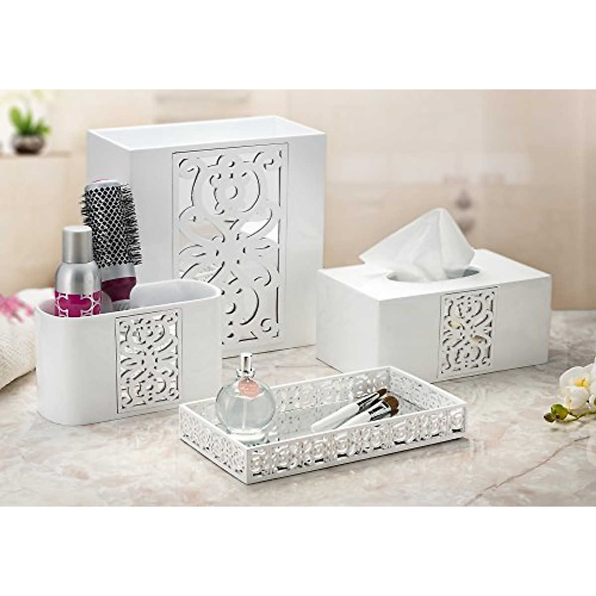 Creative Scents White Bathroom Trash Can - Decorative Bathroom Wastebasket - Mirrored Waste Basket for Bathroom, Bedroom, Powder Room Or Living Room - Durable Mirror Janette Bathroom Garbage Can