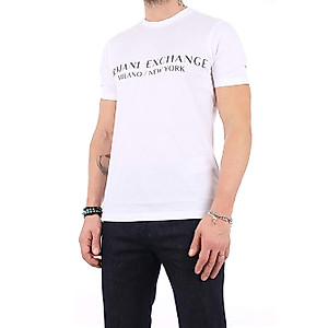 A｜X ARMANI EXCHANGE Men's Short Sleeve Milan New York Logo Crew Neck T-Shirt, White, L