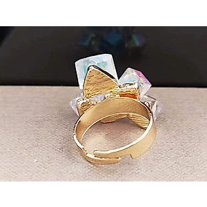 Boho Square Crystal Statement Ring for Women Girls Gold Plated Adjustable Expandable Promise Engagement Geometric Rings Comfort Fit Elegant Art Deco Birthday Christmas Cocktail Party Y2K Jewelry Gift