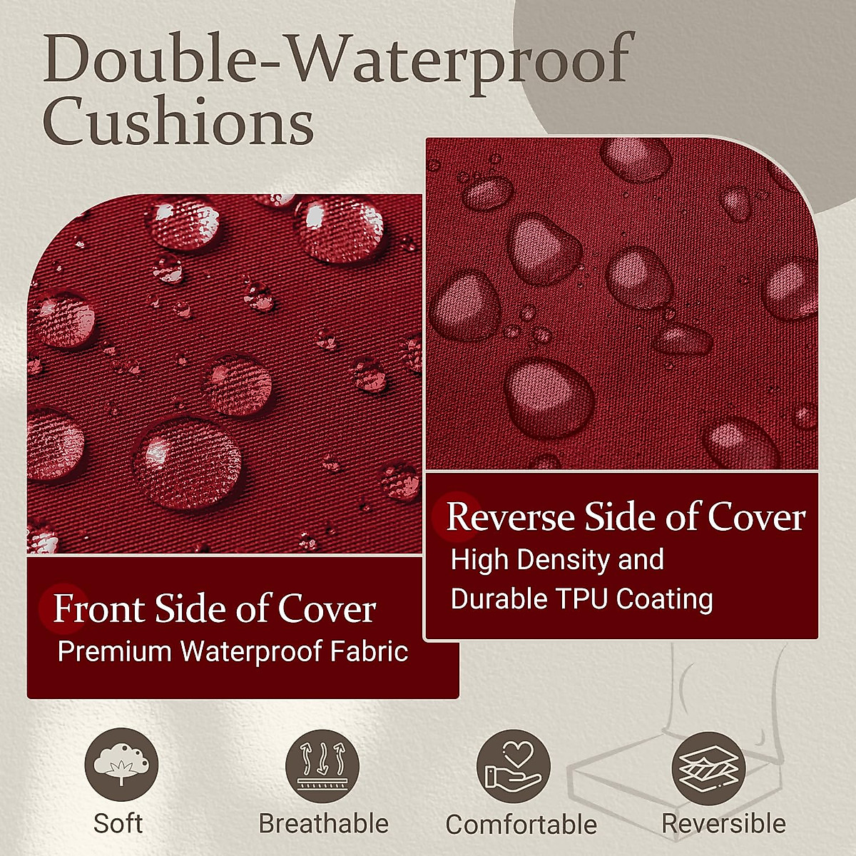 downluxe Outdoor Deep Seat Cushions Set, Waterproof Memory Foam Patio Furniture Cushions with Zipper for Outdoor Chair Sofa, 24" x 24", Burgundy, 2 Piece Set