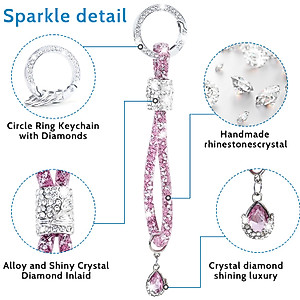 SUTUMOR Sparkling Rhinestone Keychain Ring - Glamorous Car Key Decor for Women - Bling Keychain Accessory （Pink）