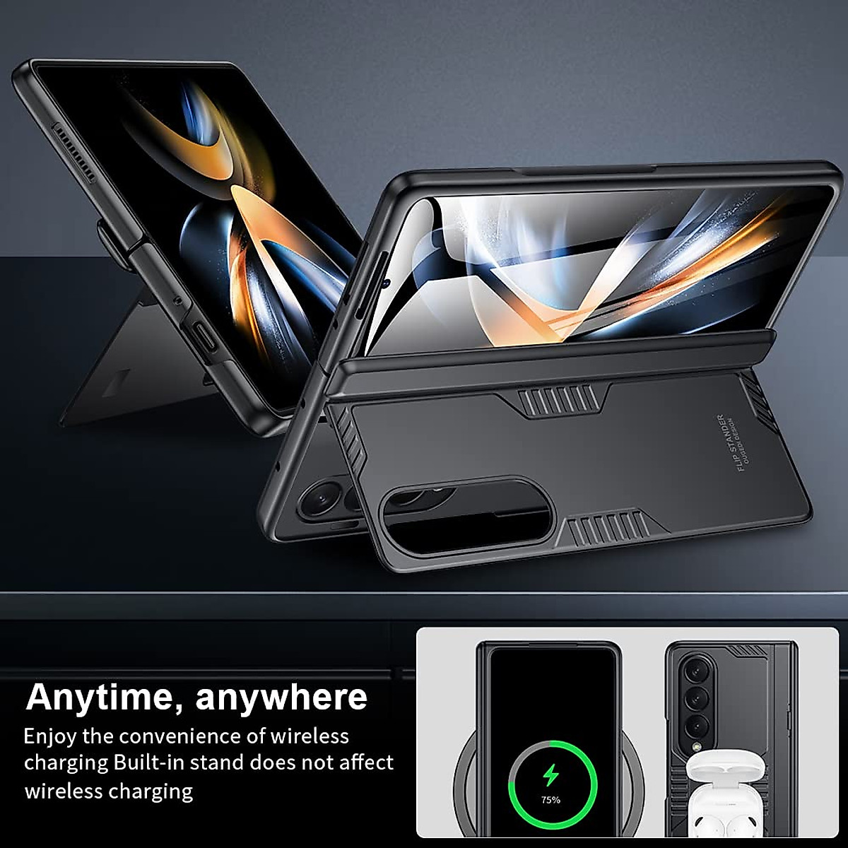 LEIAU for Samsung Galaxy z-Fold-4 Case: [Built-in Kickstand] [Full Hinge Protection] Galaxy z Fold 4 case with Screen Protector - Slim Protective Phone case with Armor Design Black