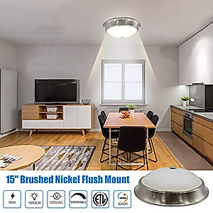 MingBright 15 inch LED Flush Mount Ceiling Light Fixture with Alabaster Glass Shade 16W 1050LM 3000K Warm White Dimmable Damp Location Use Ceiling Lamp for Living Room, Bathroom