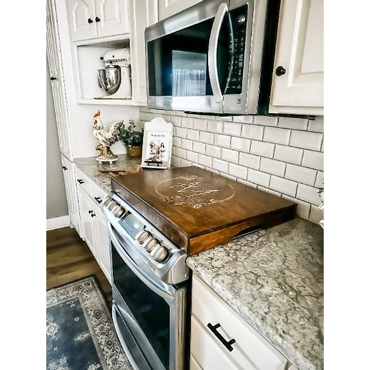 Josephine Thomas Home Personalized Noodle Board, Large Initial + Last Name, Stove Cover, Cooktop Cover, Warm Brown