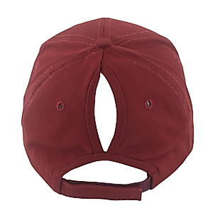 Muryobao Womens Ponytail Baseball Cap Messy High Bun Ponycap Adjustable Snapback Summer Sun Hat Plain Trucker Dad Hat Cotton Wine Red