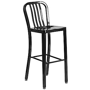 Flash Furniture Gael Commercial Grade 2 Pack 30" High Black Metal Indoor-Outdoor Barstool with Vertical Slat Back