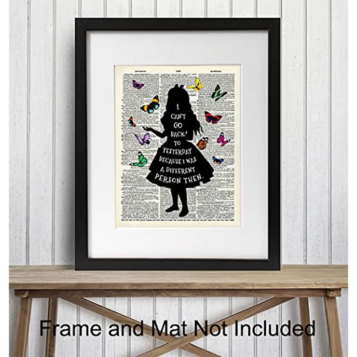 Alice Wonderland Quote Dictionary Art Print - Upcycled Home Decor, Wall Art Poster - Unique Room Decorations for Bedroom, Office, Girls or Kids Room - Great Gift - 8x10 Photo Unframed