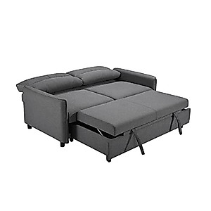 ERYE 3-in-1 Tufted Futon Loveseat Convertible Sleeper Bed W/Pull Out Sleep Daybed, Functional Reclining Backrest Love Seat Sofa & Couch for Living Room Sofabed, Queen, Grey W/ 2 Pillows