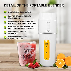 NDMUS 3 in 1 Portable Blender 12oz Juicer Machine with USB Type-C Rechargeable Multifunctional Juice Cup for Shakes and Smoothies, White, 90x170x230mm (MN550A)
