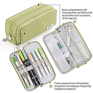 CICIMELON 2PC Pencil Case Big Capacity Pen Bag Pouch Stationery Organizer with Zipper for School Students Office Women Green