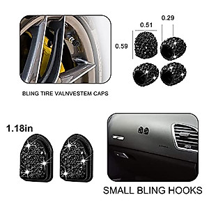 Yixin 20pcs Bling car Accessories Set for Women,Sparkly Phone Holder, Car Mount, Seat Belt Cover, Car Shift Gear Cover, Handbrake Cover, Car Cup Holder Coaster, Glasses Clip, Hook, (Black-20Pcs)