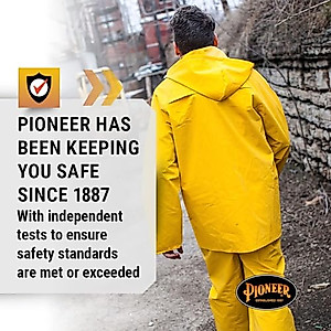 Pioneer Repel Rain Gear Safety Jacket & Bib Pants -Waterproof & Windproof PVC Work Suit for Men - 3 PC with Detachable Hood