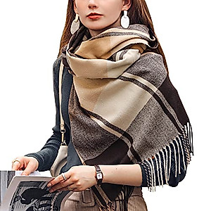 SPELLTIVE Classic Tassel Plaid Soft Cashmere Feel Womens Scarf (Brown Plaid)