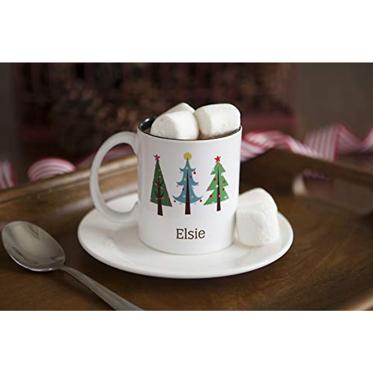 Personalized Coffee Mug with Name 11 oz, Custom Cup for Men and Women Best Friends (Christmas Tree Elsie Design) - Stocking Stuffers